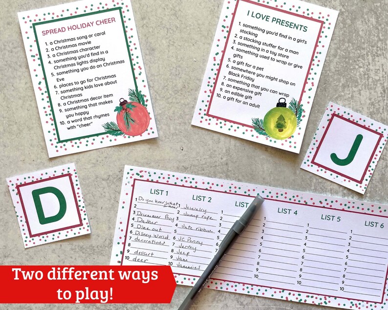 Printable Christmas Scattergories Game Cards Printable Christmas Party ...