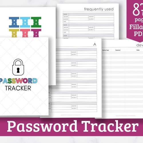 Password Tracker Printable Password Keeper Fillable PDF | Etsy