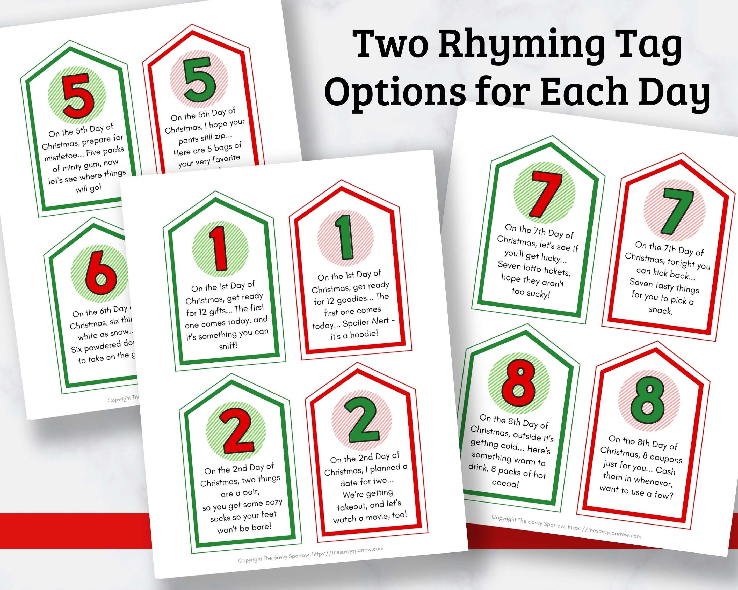 12 Days of Christmas Gift Tags for Him - Printable Gift Tags - 36 ...