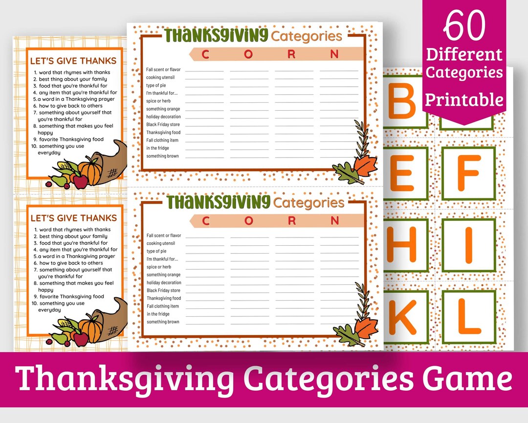 Thanksgiving Scattergories Game - Printable Thanksgiving Games - Fun ...