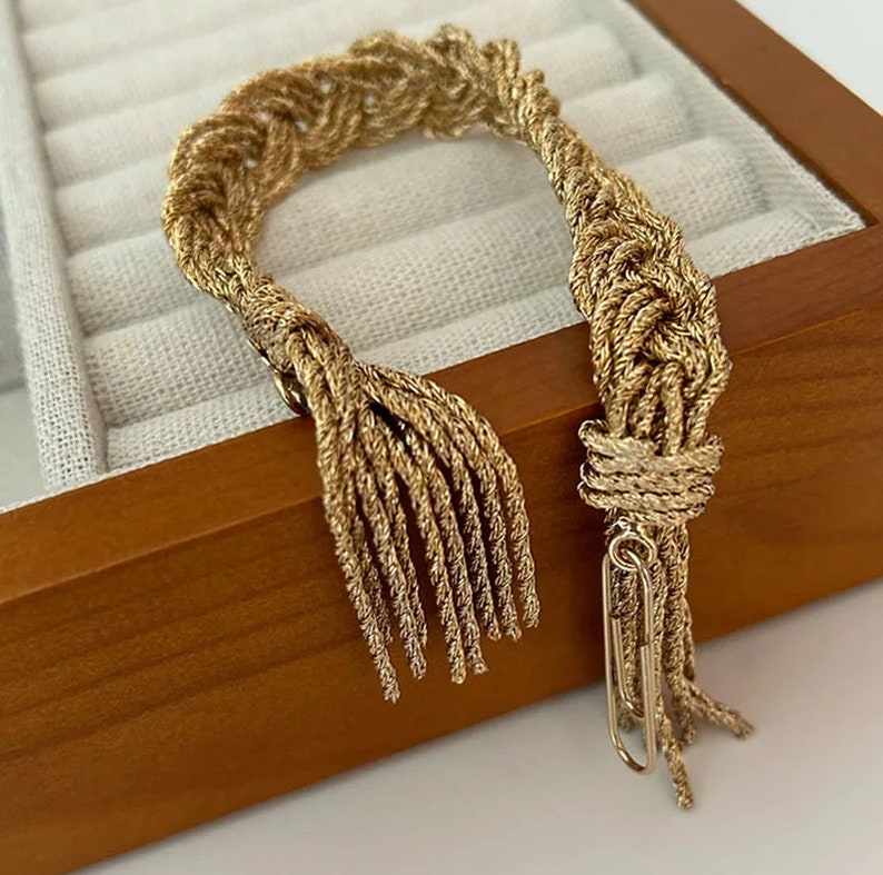 Luxury Braided Gold Rope Bracelet, Fringe Tassel Bracelet, Braided Gold ...