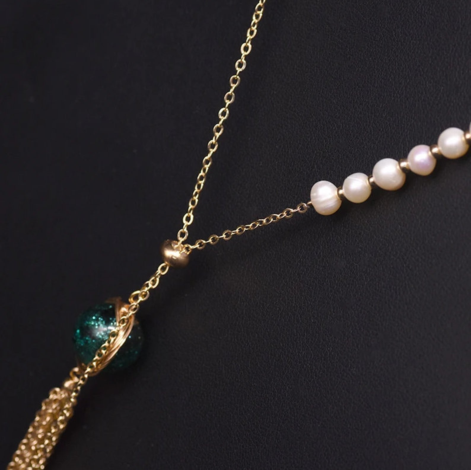 Freshwater Pearl & Jade Tassel Luxury Bolo Lariat Necklace, Jade Amulet ...