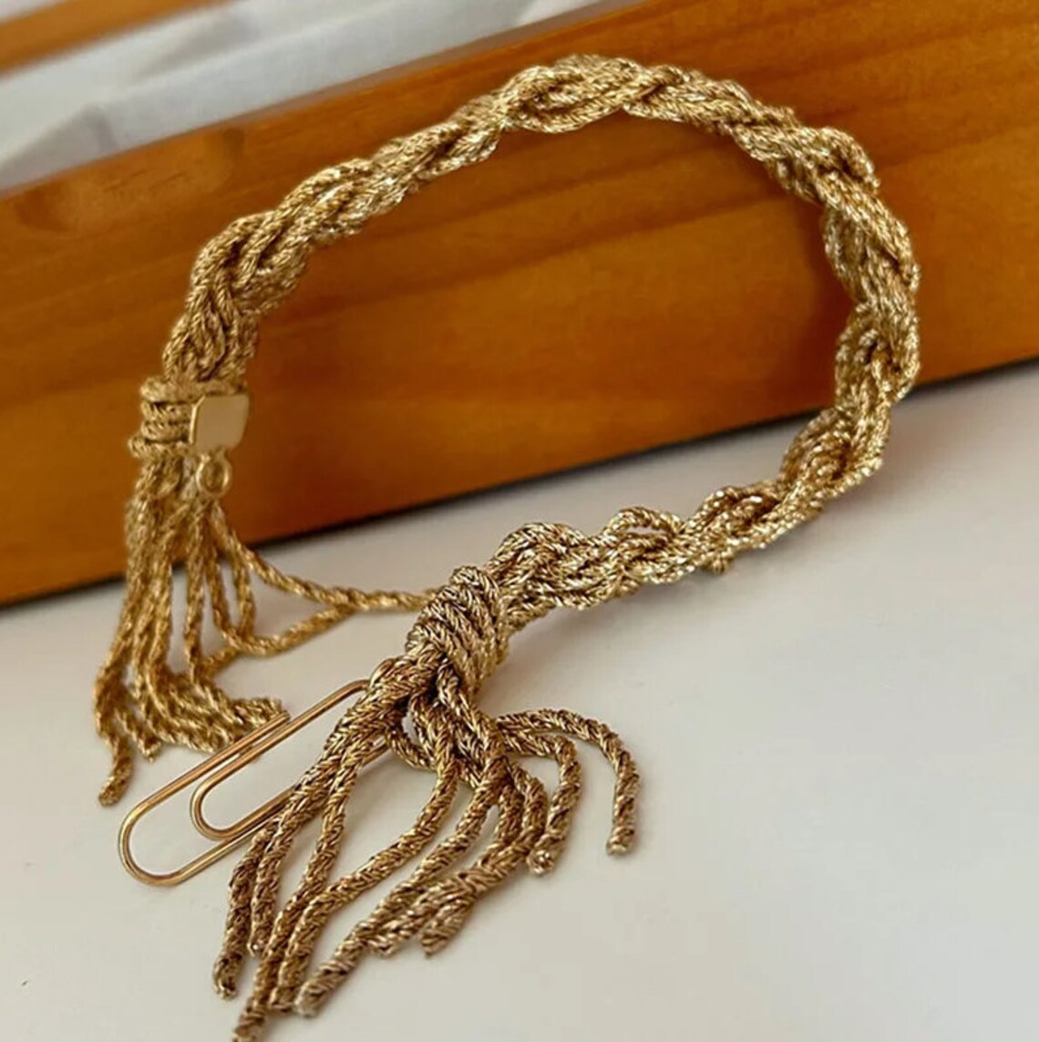 Luxury Braided Gold Rope Bracelet, Fringe Tassel Bracelet, Braided Gold ...