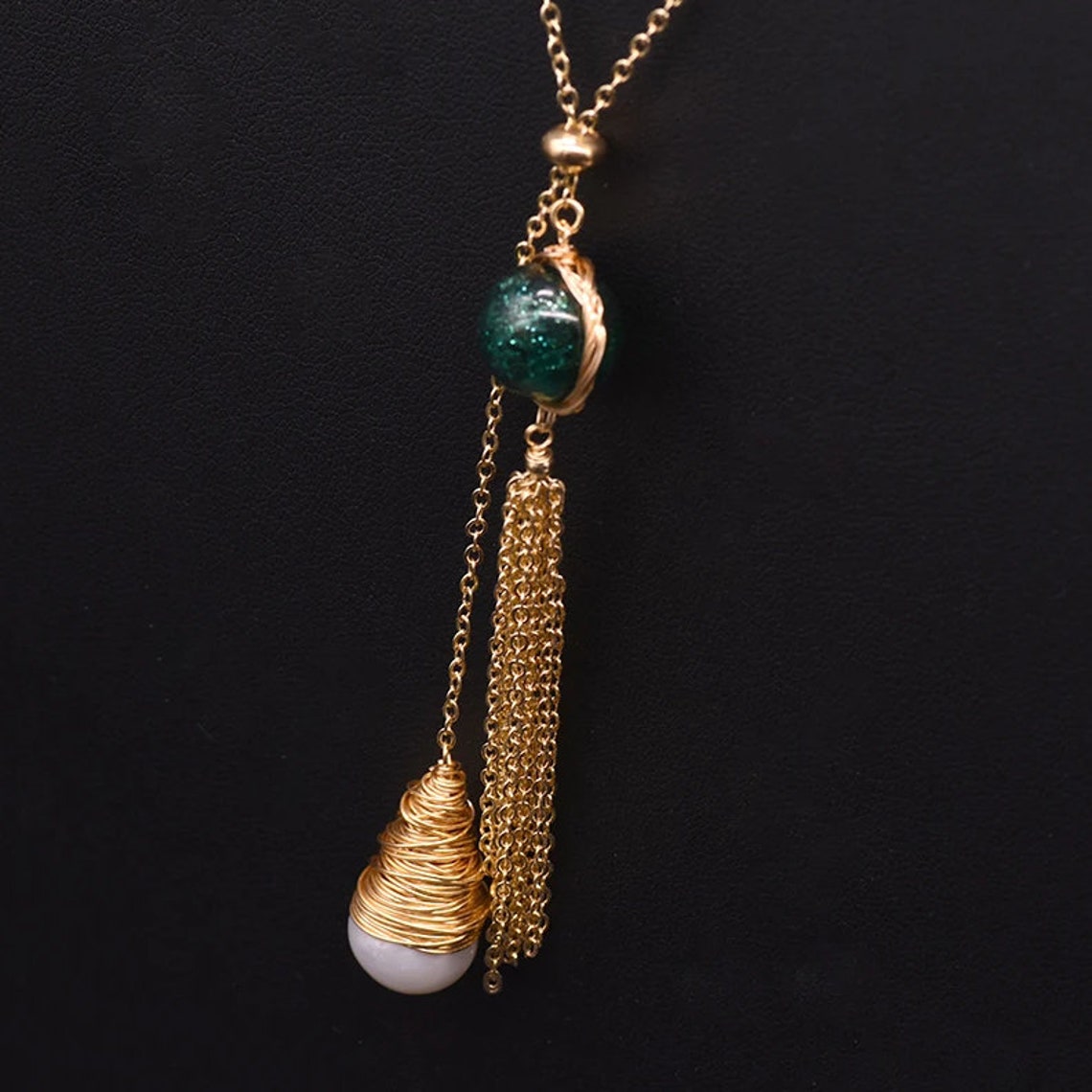 Freshwater Pearl & Jade Tassel Luxury Bolo Lariat Necklace, Jade Amulet ...