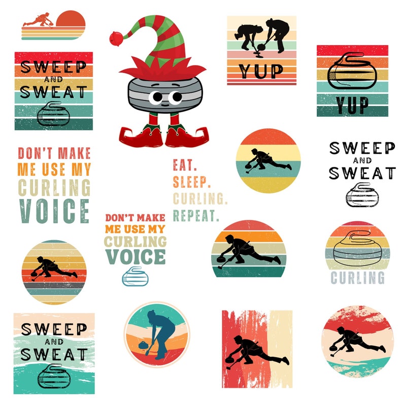 Curling Sport, Curler Graphics, Curling Rock Illustrations, Printable ...