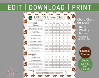 FOOTBALL Daily schedule chart Personalise save and print instantly ...