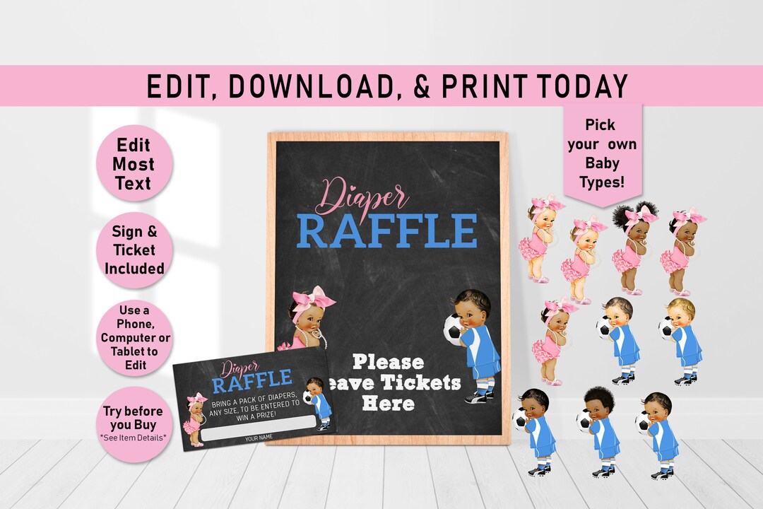 Diaper Raffle, Soccer Gender Reveal Raffle, Goals or Bows Gender Reveal ...