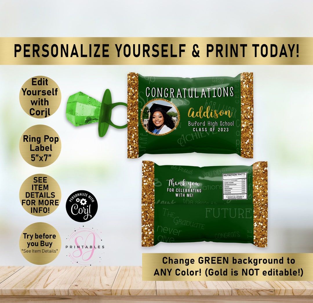 RING POP Wrapper Label, Gold Glitter and ANY Other Color Graduation ...