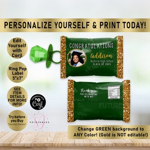 RING POP Wrapper Label, Gold Glitter and ANY Other Color Graduation ...