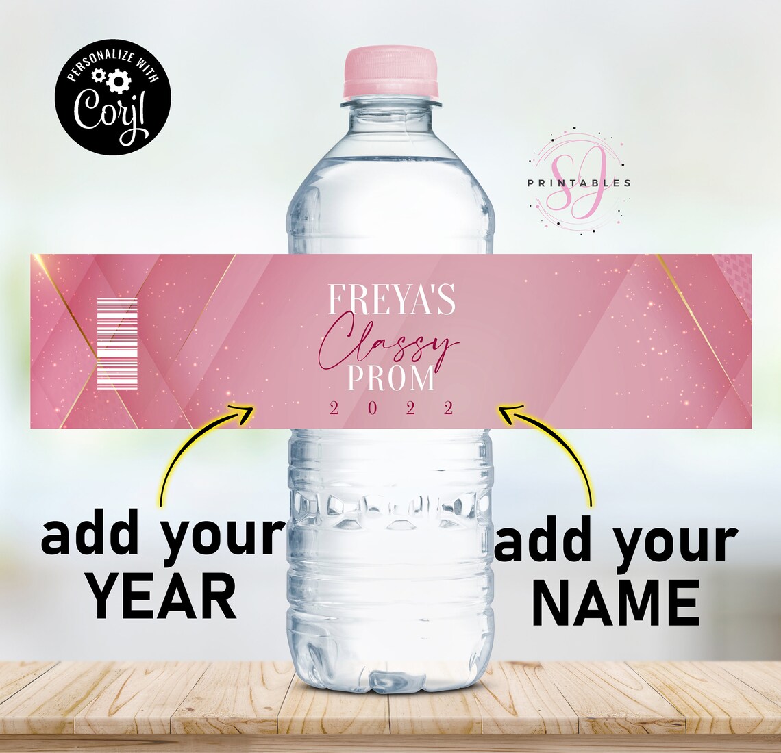 Pink and Gold PROM Send off Water Bottle Labels Classy Prom - Etsy
