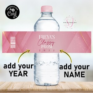 Pink and Gold PROM Send off Water Bottle Labels, Classy Prom, Dance ...