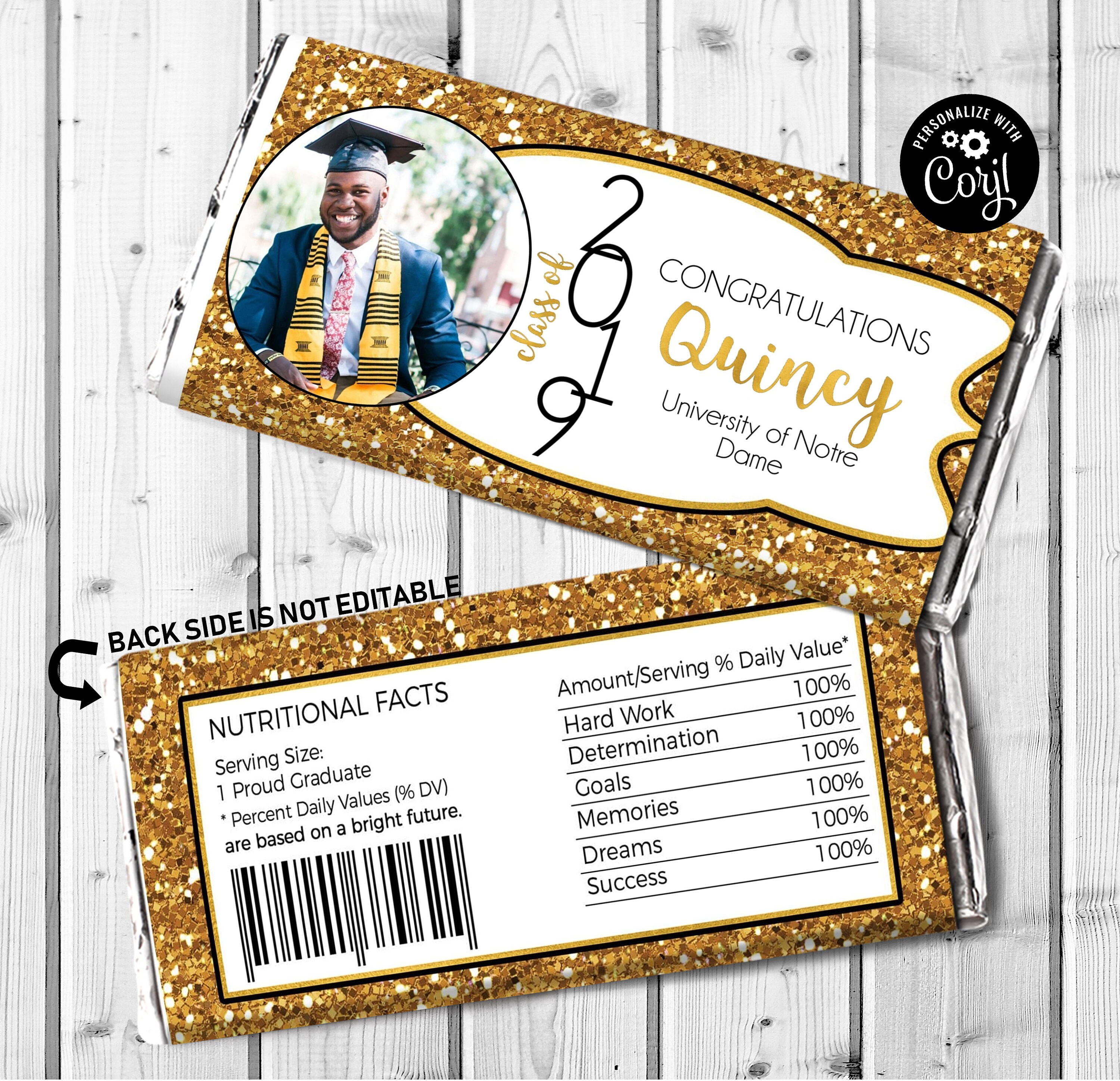 Graduation Candy Bar Wrapper Gold Glitter Black Chocolate - Etsy