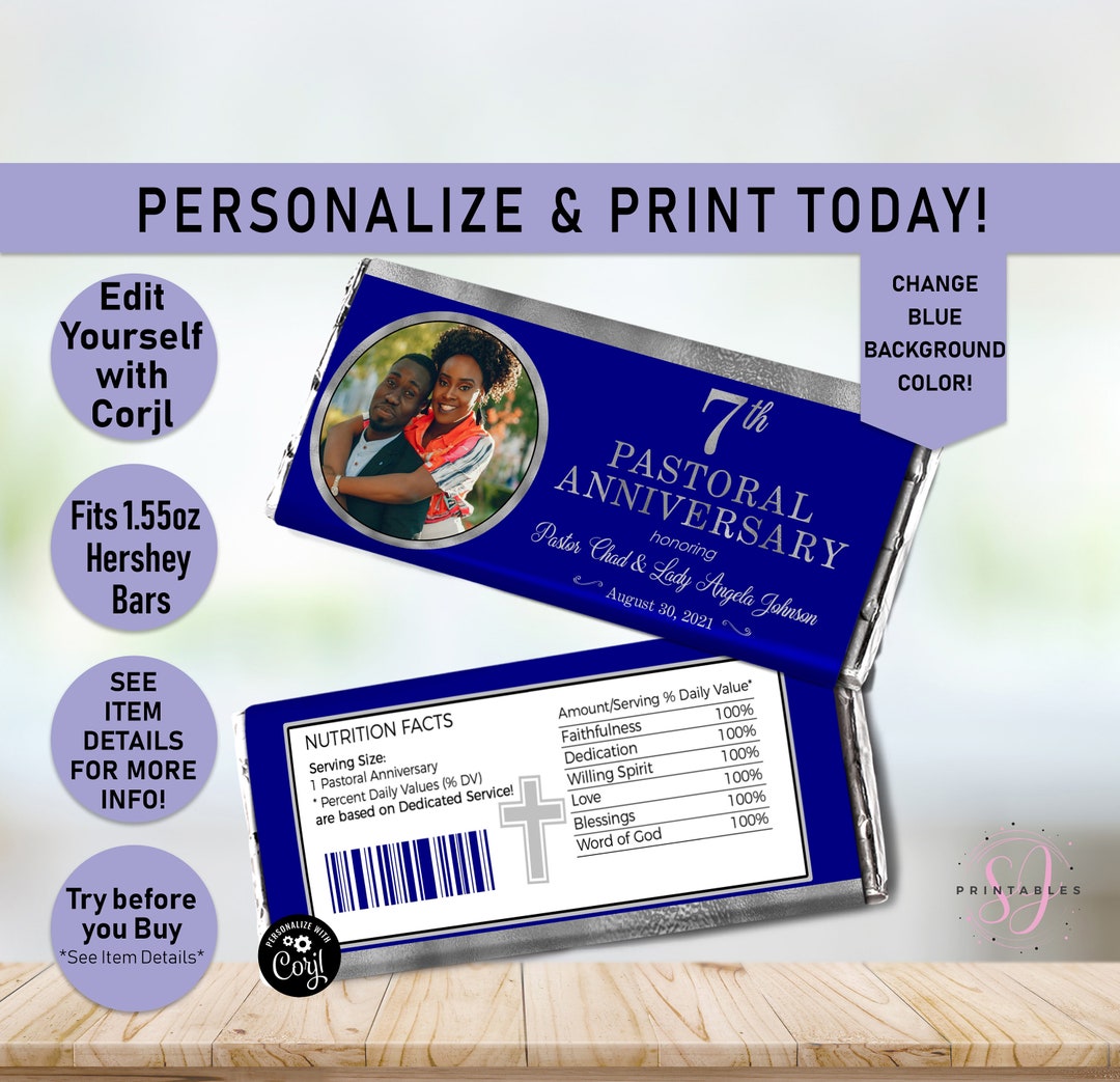 Pastoral Anniversary Chocolate Candy Bar Wrapper Template, Silver and ...