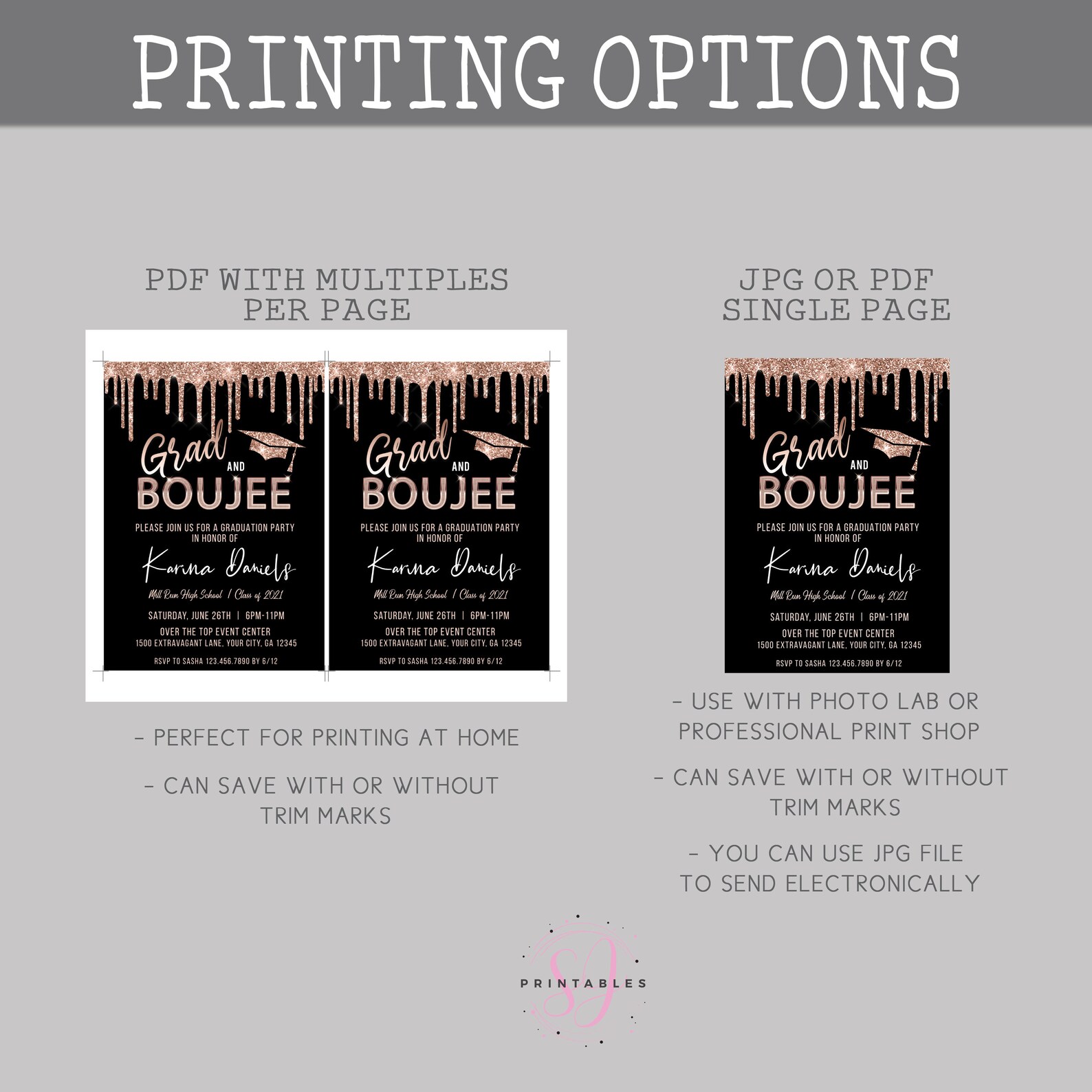 Grad and Boujee Graduation Invitation Rose Gold Glitter Drip - Etsy