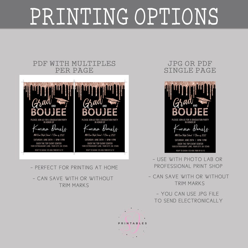 Grad and Boujee Graduation Invitation Rose Gold Glitter Drip - Etsy