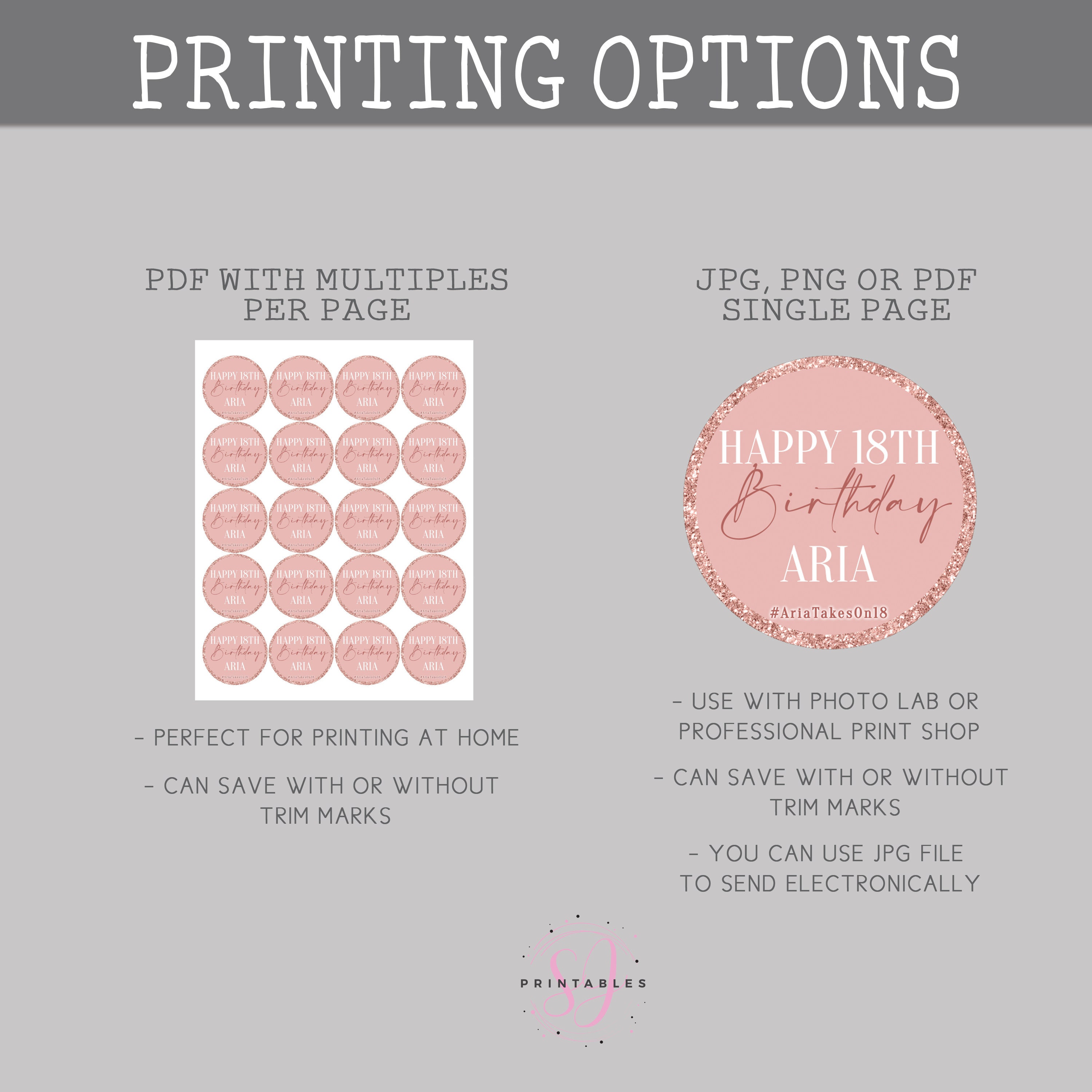 Printable Stickers Rose Gold on Rose Gold Glitter Birthday - Etsy