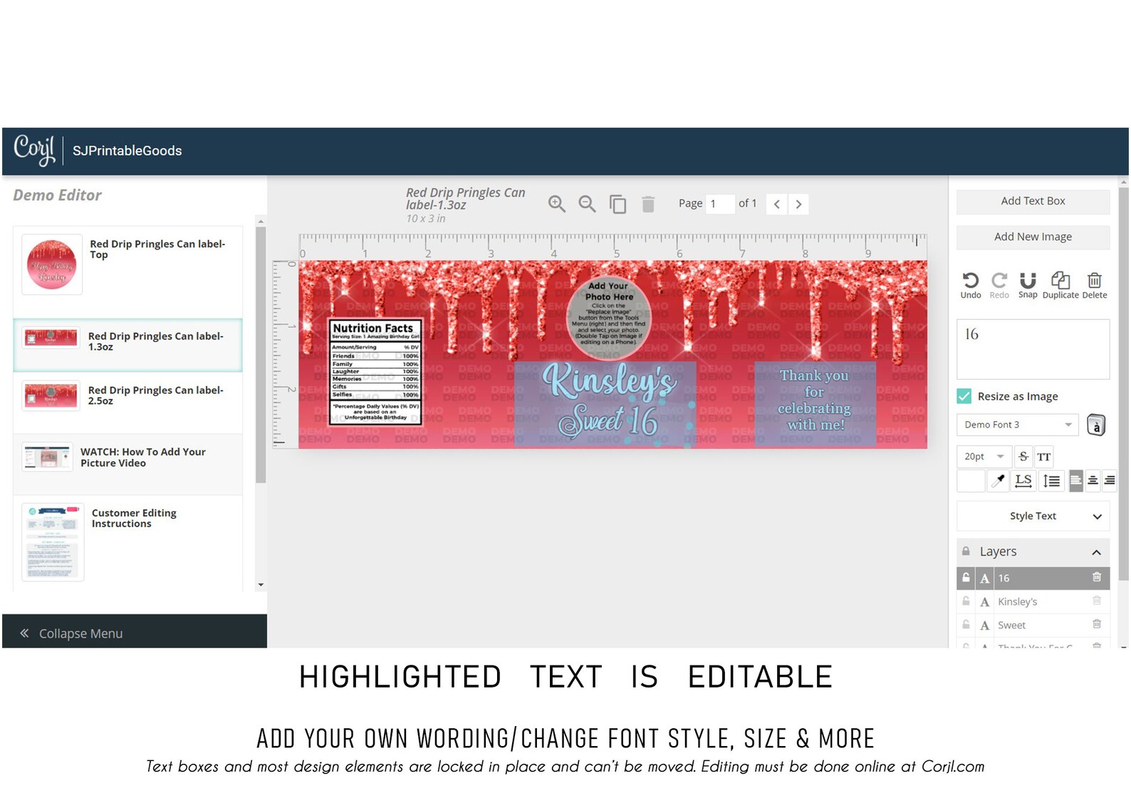 Red Drip Glitter Birthday Mini Chips Can Label Chip Can - Etsy