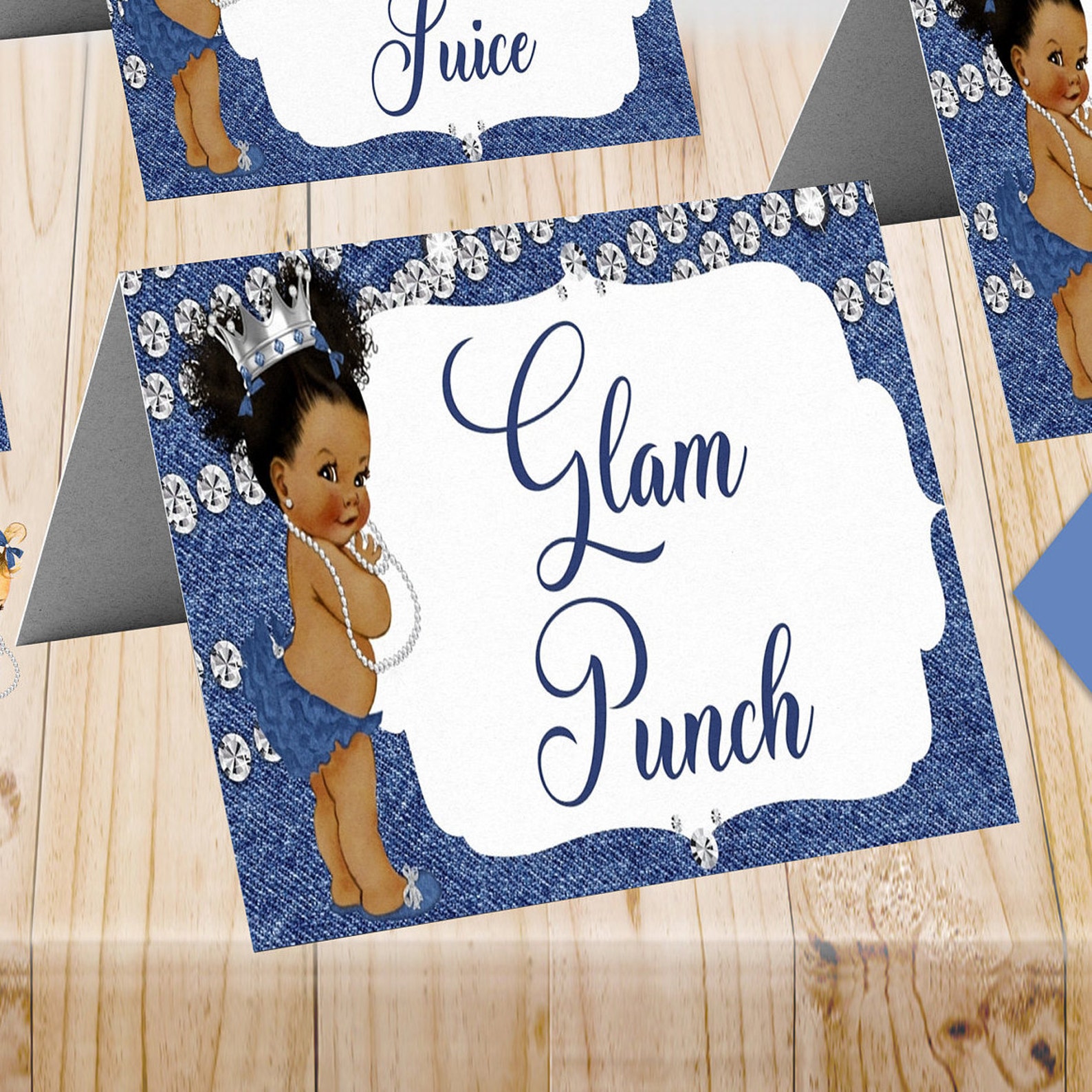 Denim and Diamonds Food Labels Food Cards Princess Buffet - Etsy