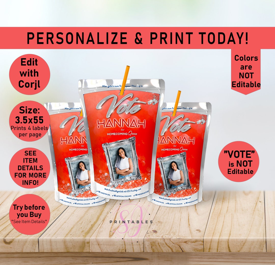 Hoco Juice Pouch Label, Homecoming Red and Silver Favor Juice Labels ...