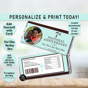 Pastoral ANNIVERSARY Chocolate Candy Bar Wrapper Template, Change to ...
