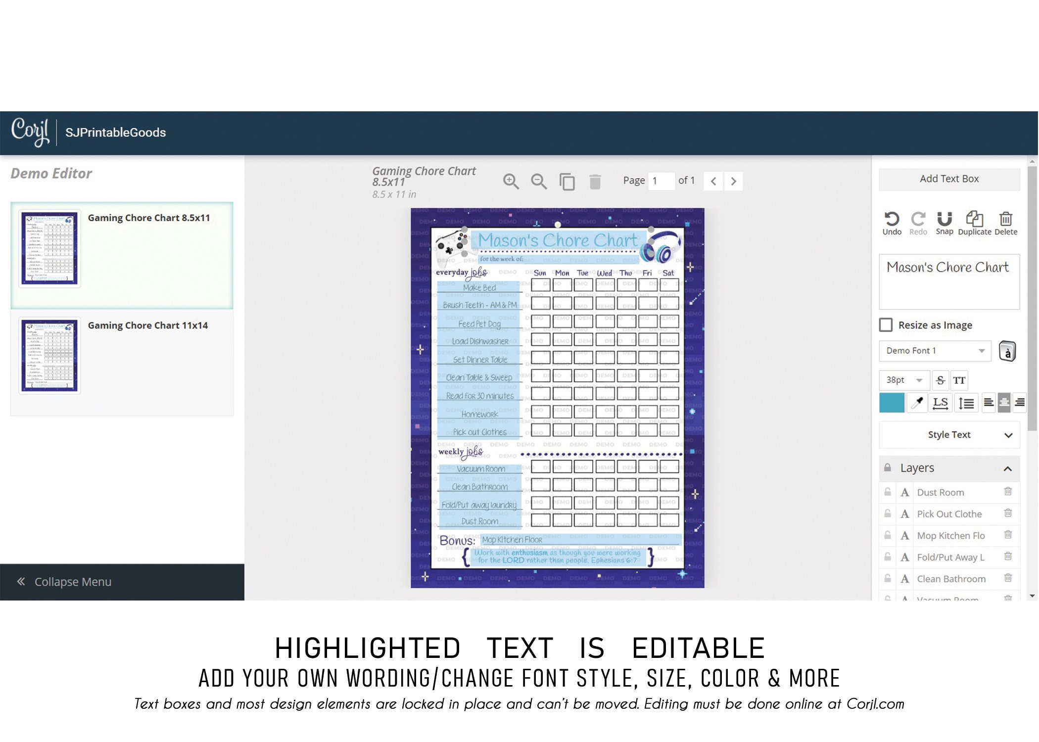 Printable Chore Chart Gaming Daily Weekly Bonus Job Chart | Etsy