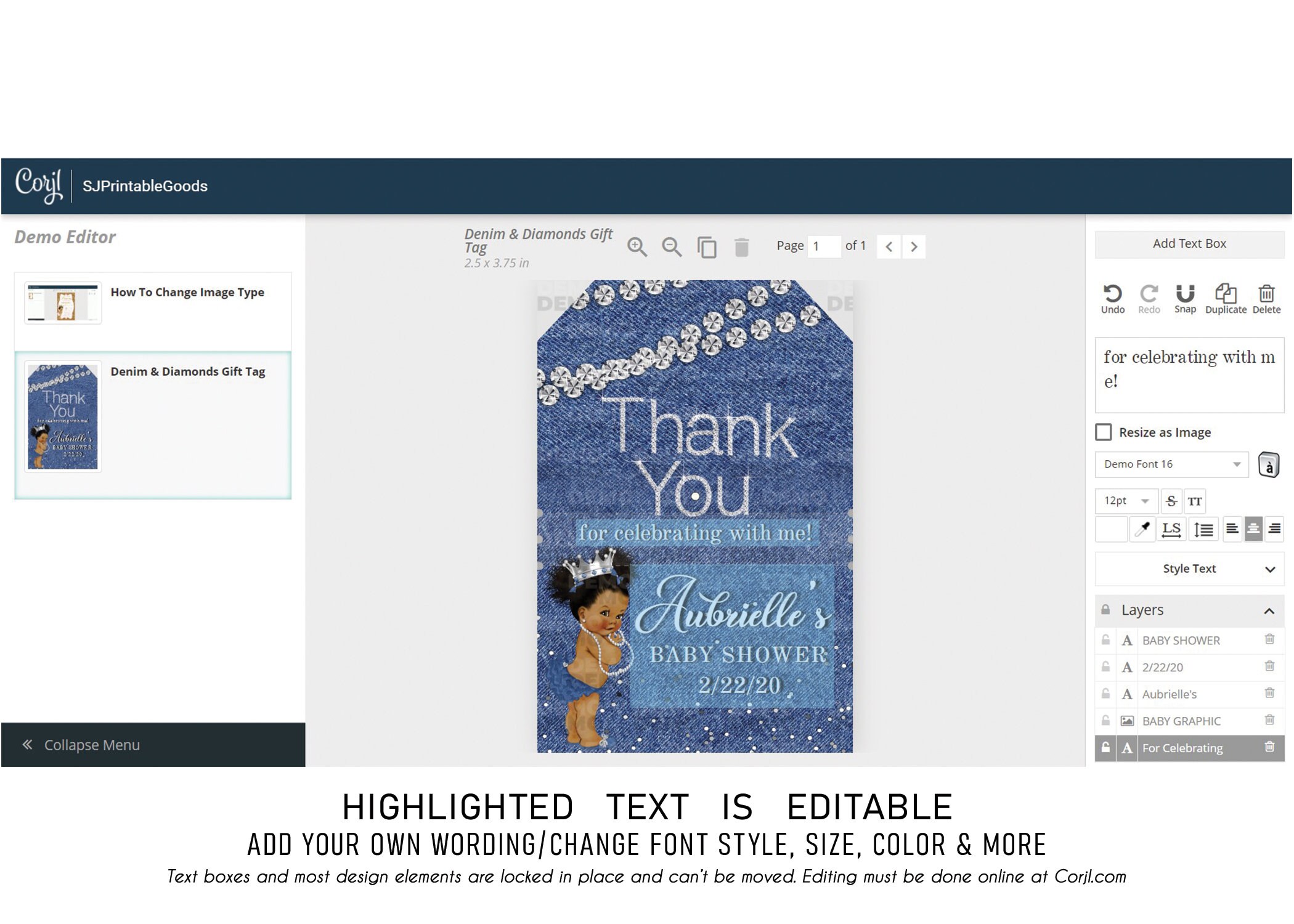 Denim and Diamonds Gift Tags Party Favor Tag Princess Favor - Etsy