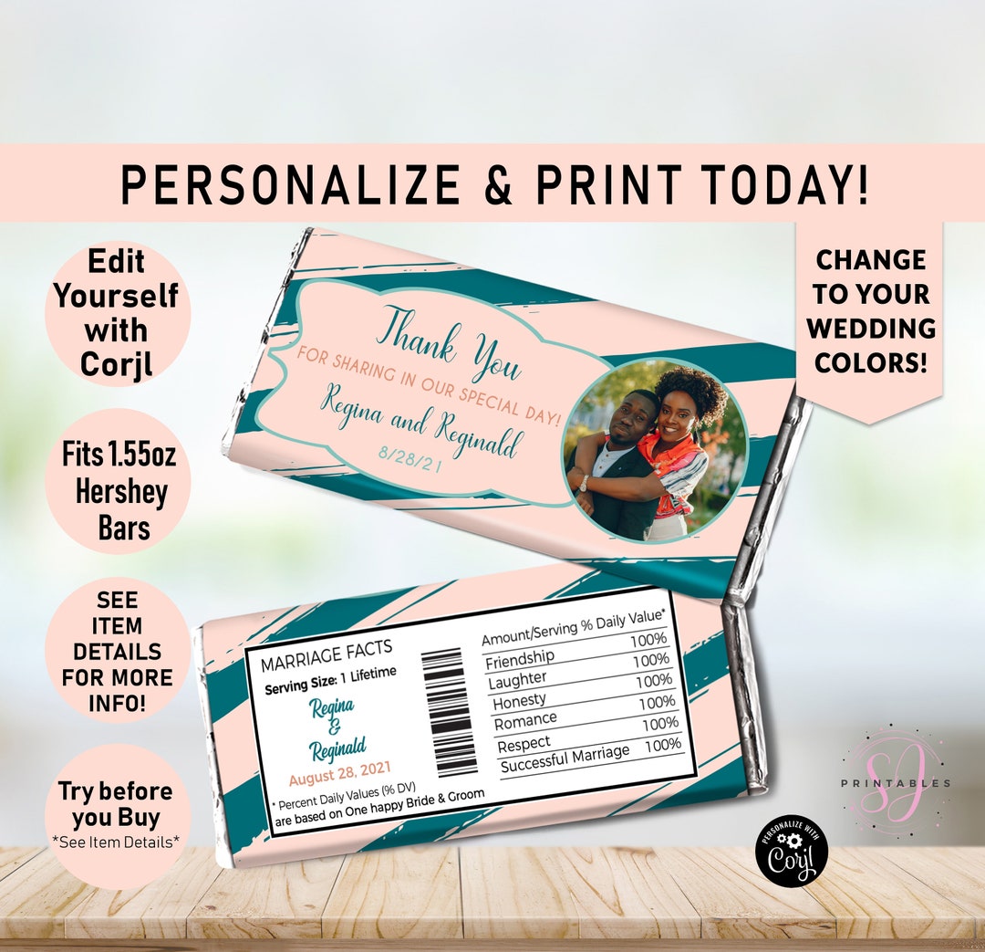 Wedding Day Chocolate Bar Wrapper Template, ANY COLOR Combination Candy ...