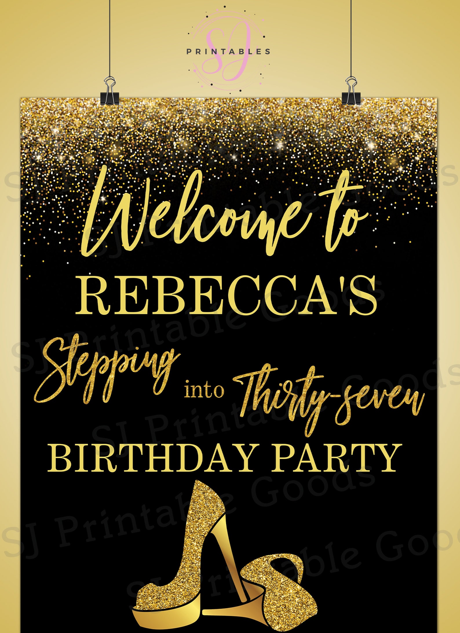Stepping Into ANY AGE Gold Glitter Welcome Birthday Sign, Woman Welcome ...