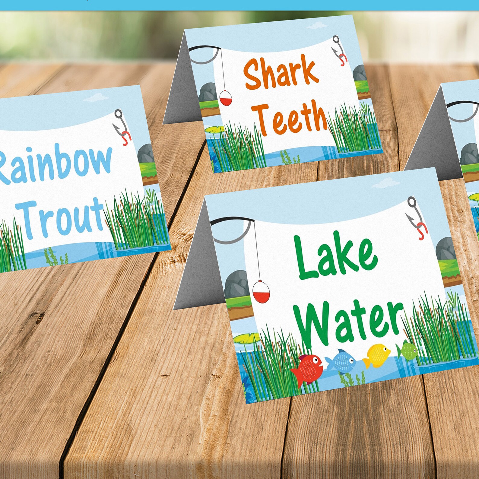Ofishally One Birthday Food Labels, Fish Food Cards, Fishing, Buffet ...