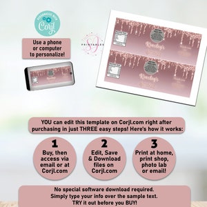 Rose Gold Drip Glitter Birthday Gatorade Labels, 12oz, 20oz, Mini ...