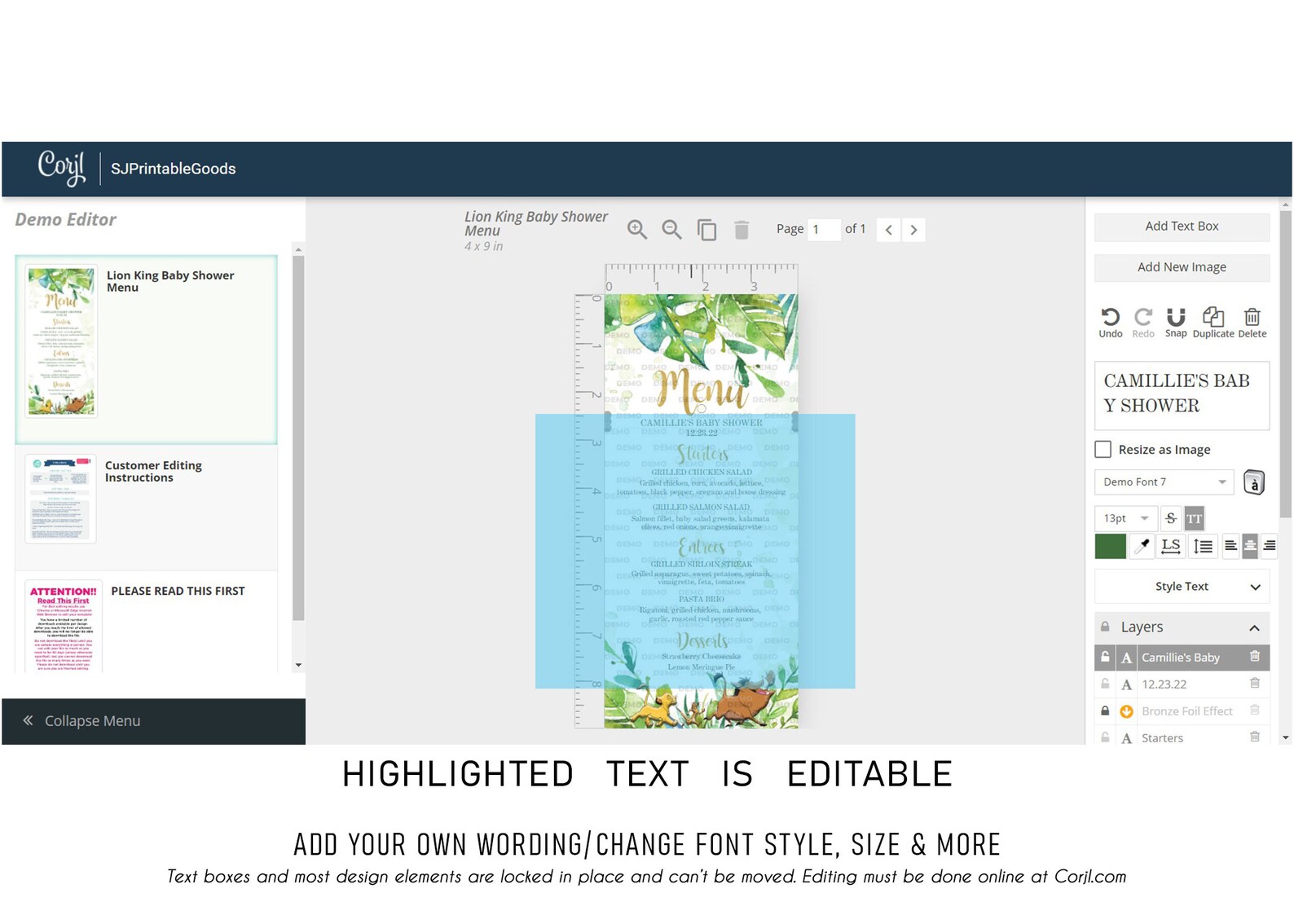 Lion King Baby Shower Menu Simba Menu Little King Boy the - Etsy