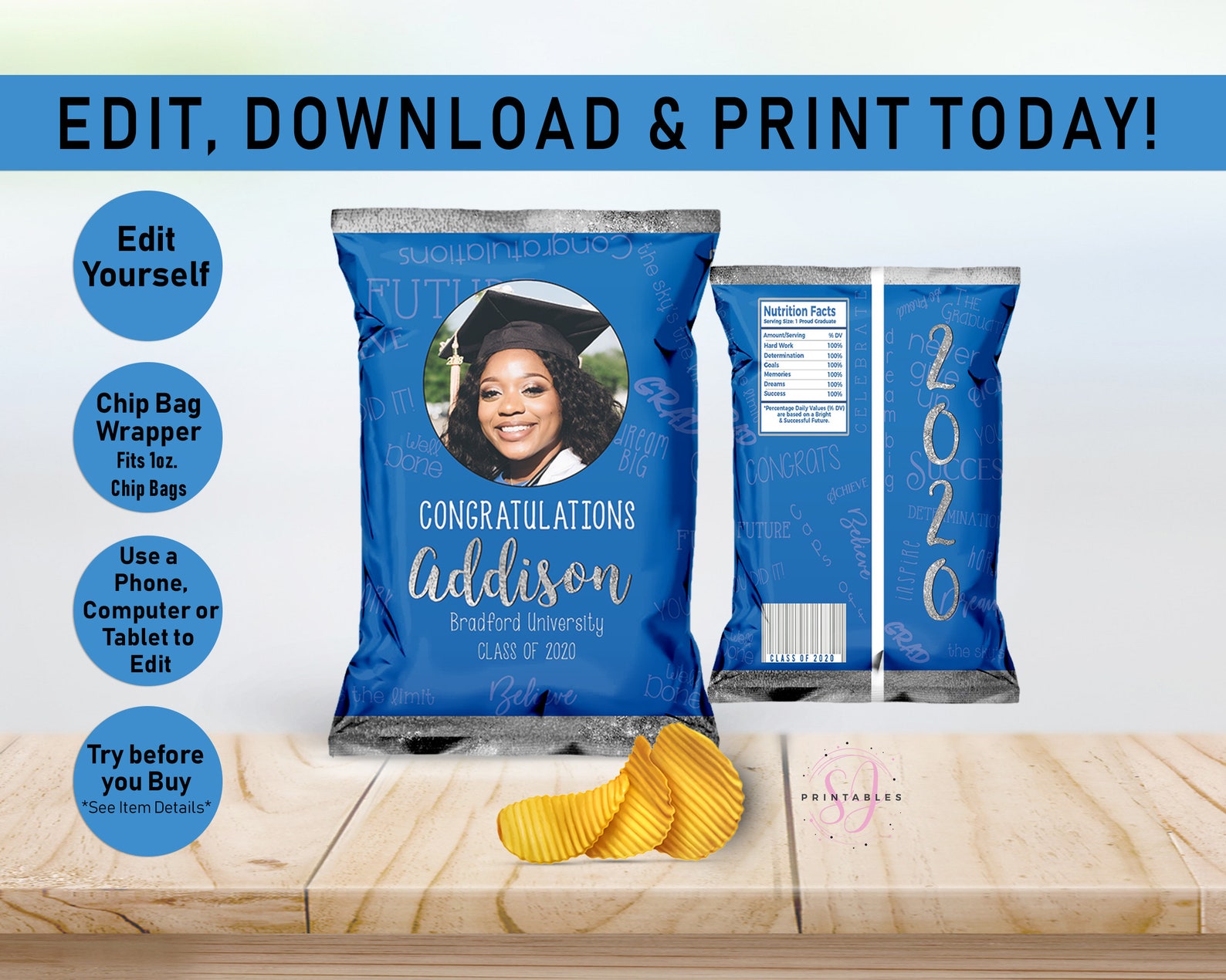 Graduation EDITABLE Chip Bag Grad Chip Bag Chip Bag Favor | Etsy