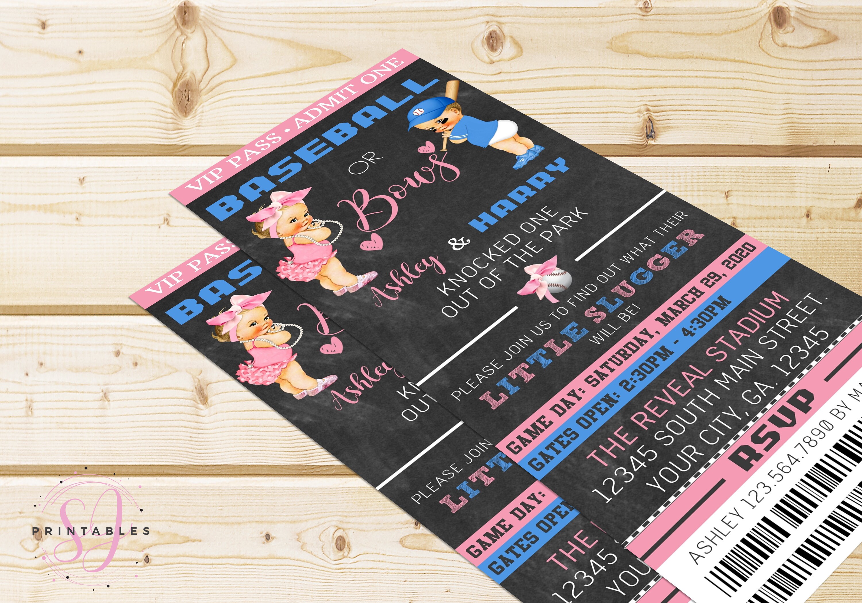 Baseball or Bows Gender Reveal Invitation, Digital, Printable ...