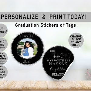 Silver Glitter and ANY COLOR Graduation Stickers or Tags, Class of 2025 ...