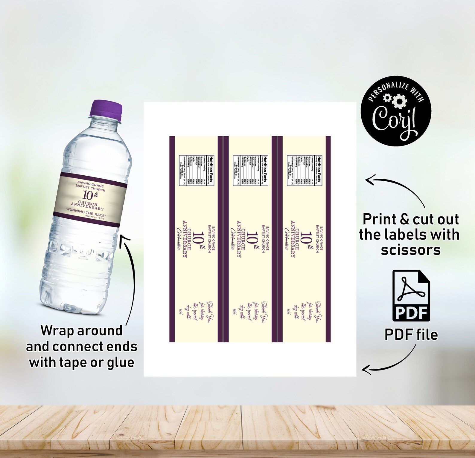 Church Anniversary ANY COLORS EDITABLE Water Bottle Labels, Church ...