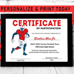 Editable Football Certificate, Football Player Certificate, Football ...