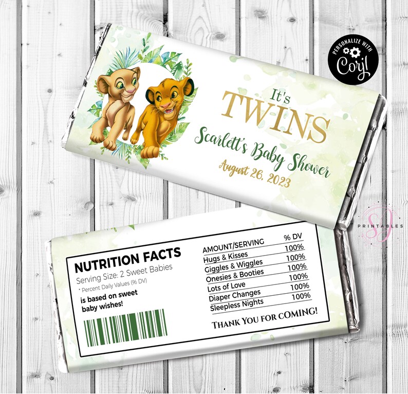 Simba and Nala Baby Shower Candy Bar Wrapper Lion King Baby - Etsy