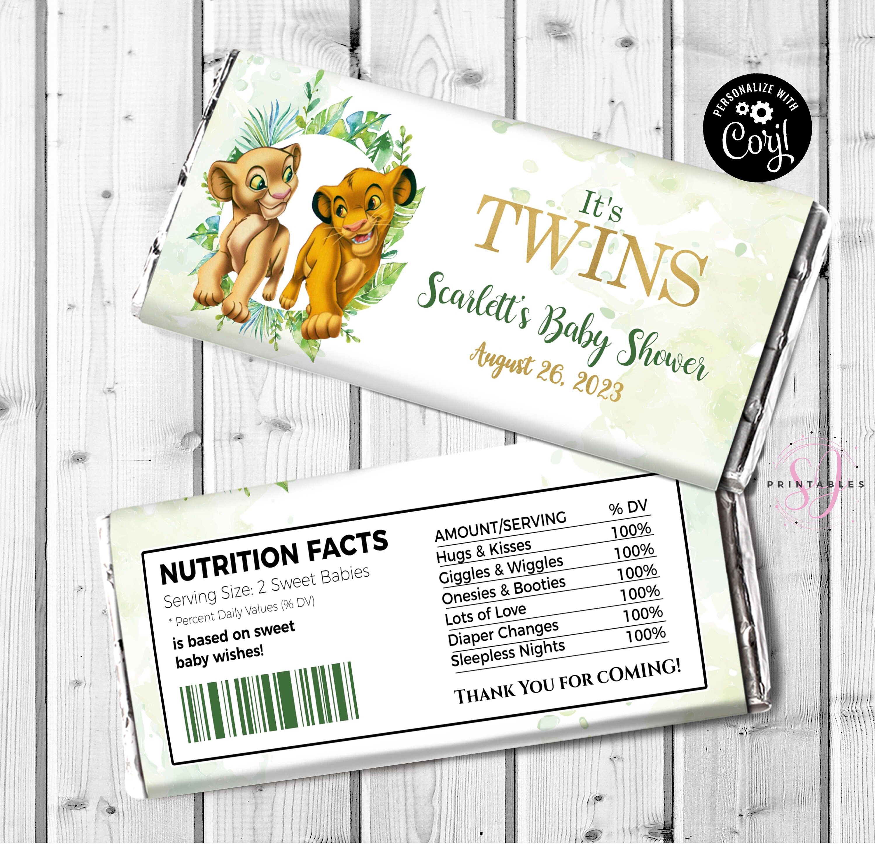 Simba and Nala Baby Shower Candy Bar Wrapper Lion King Baby - Etsy