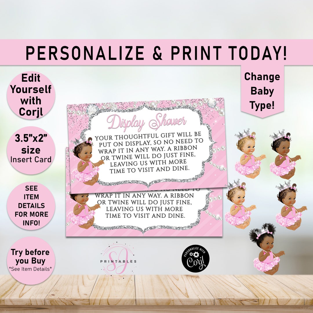 Glitter & Pearls Pink Display Shower Card, Baby Shower Display Shower ...