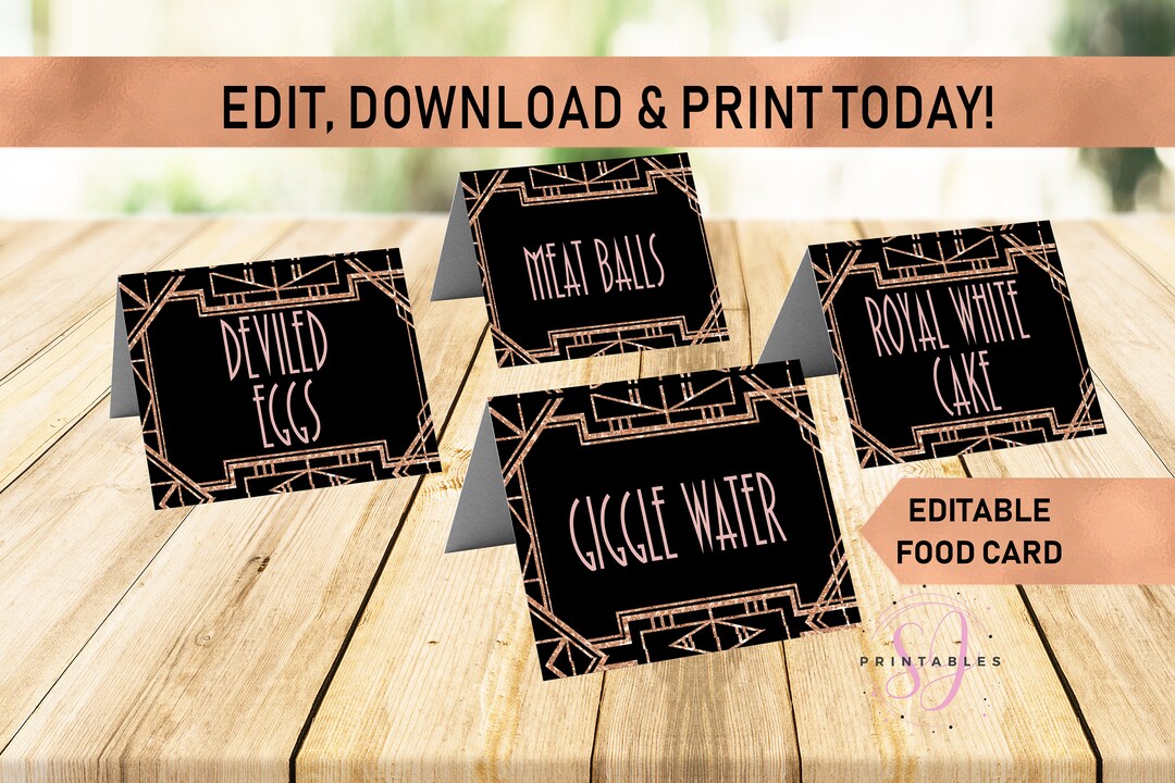 Gatsby Party Tent Card Labels, Gatsby Birthday Tent Cards, Gatsby ...