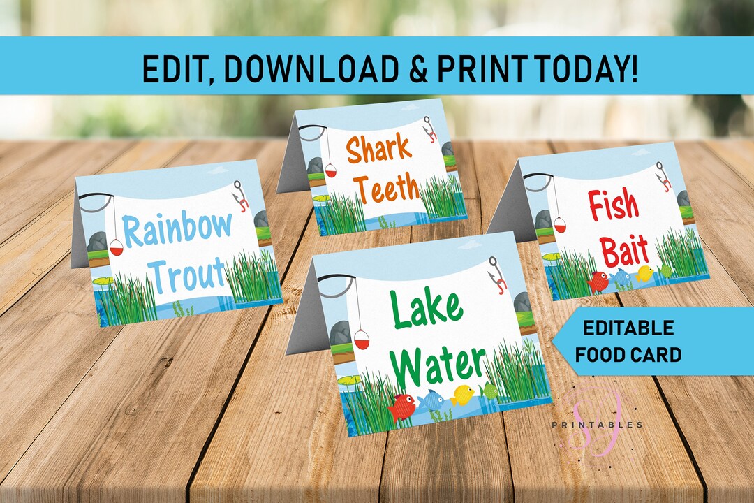 Ofishally One Birthday Food Labels, Fish Food Cards, Fishing, Buffet ...
