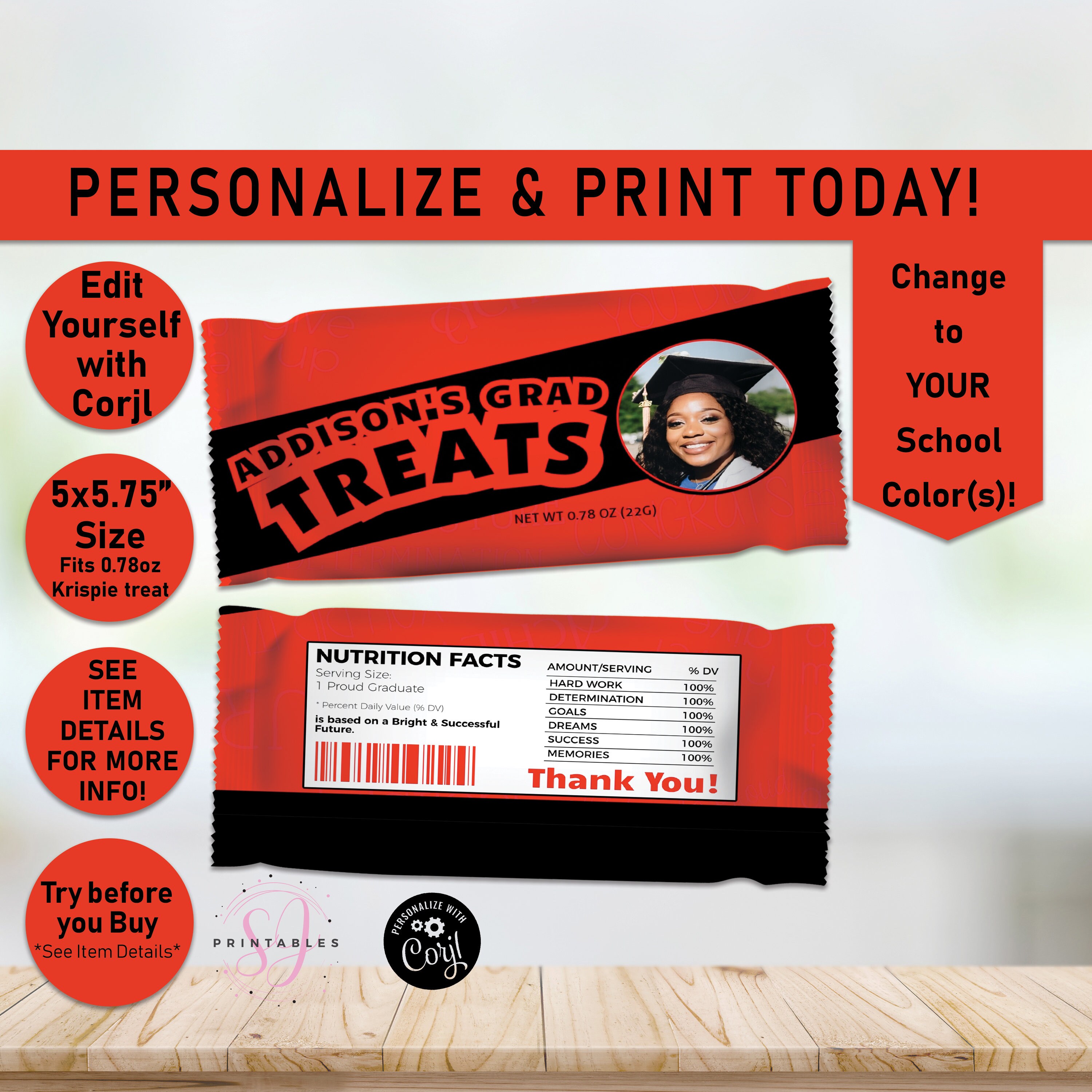 ANY COLOR Printable Photo Graduation Rice Krispie Treats Rice - Etsy