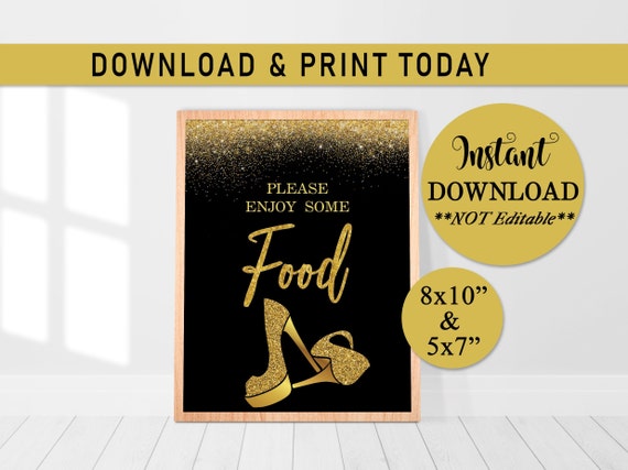 Food Party Sign Black & Gold Glitter Confetti Sign Birthday - Etsy