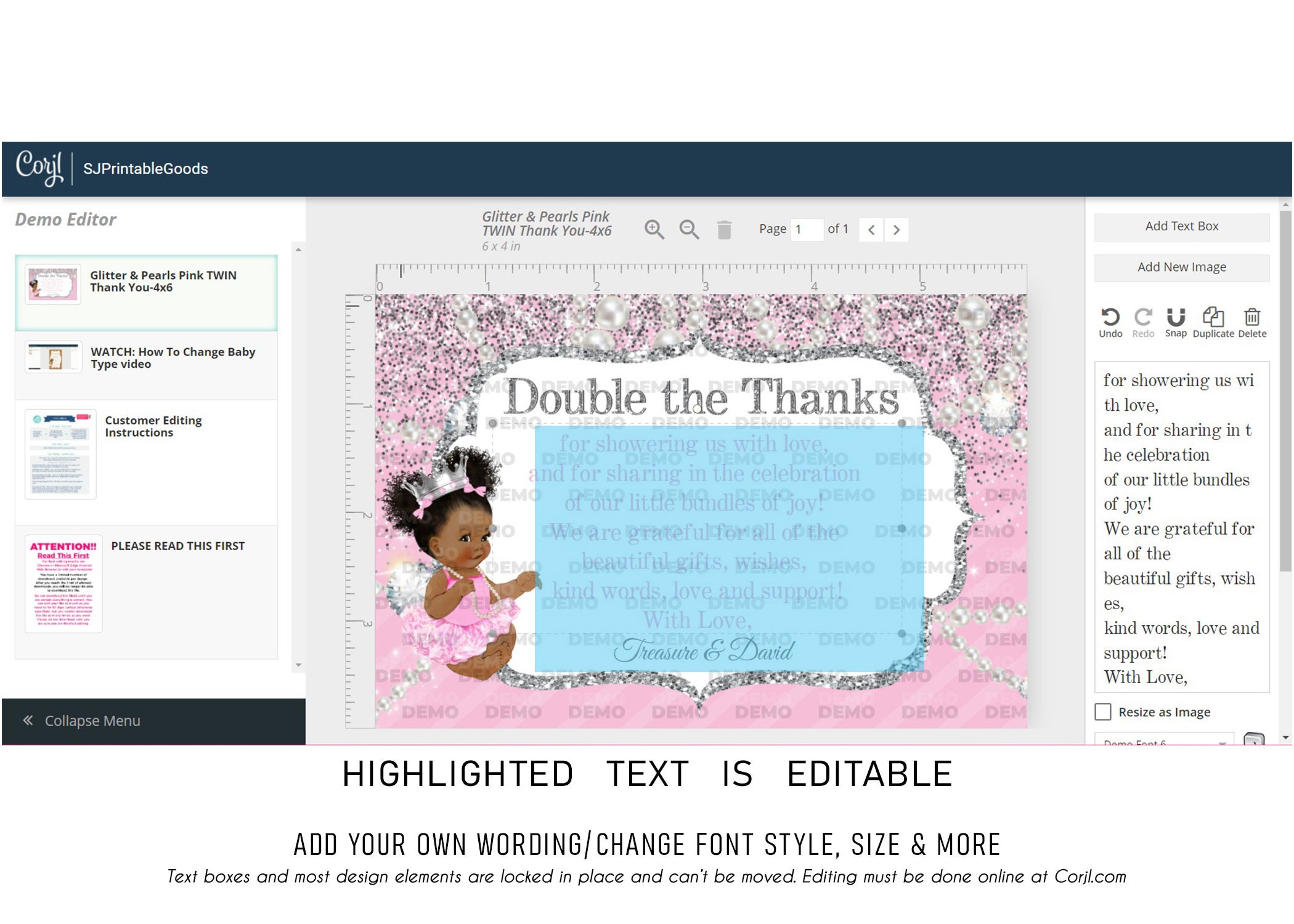 Double the Thanks Twins Thank You Card Glitter & Pearls Pink | Etsy