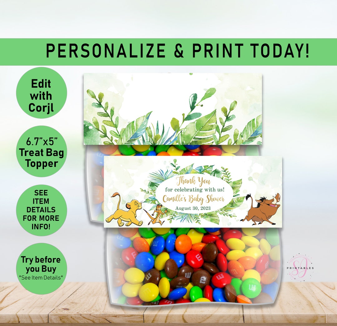 Lion King Baby Shower Treat Bag Toppers, Treat Toppers, Favor Topper ...