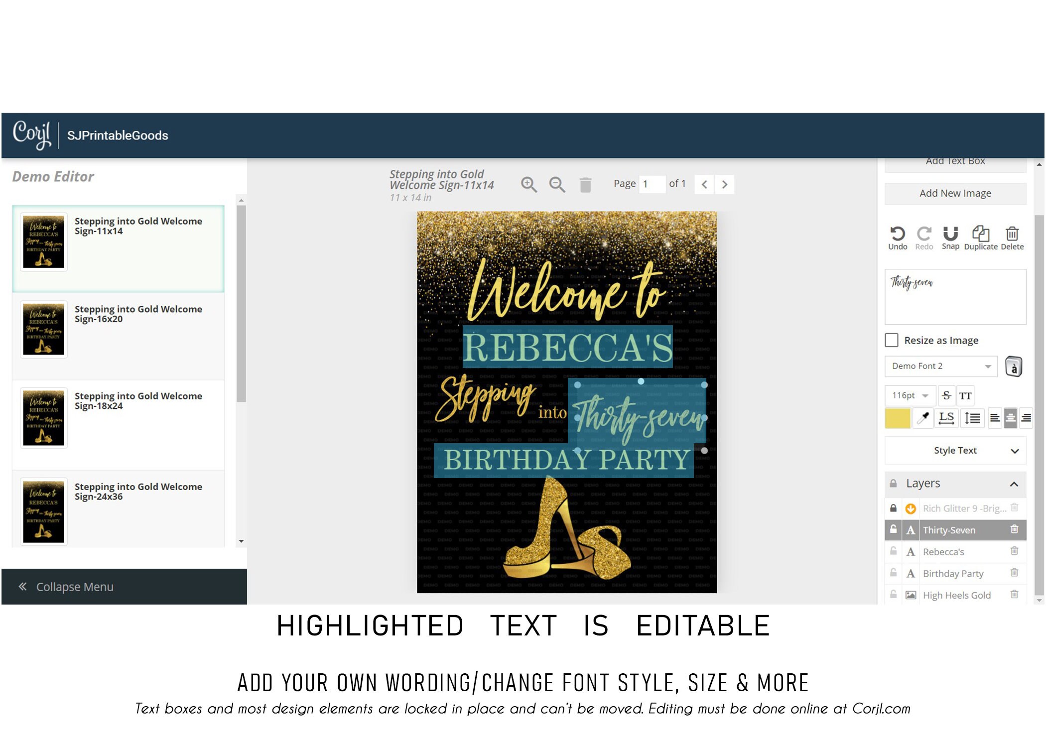 Stepping Into ANY AGE Gold Glitter Welcome Birthday Sign | Etsy