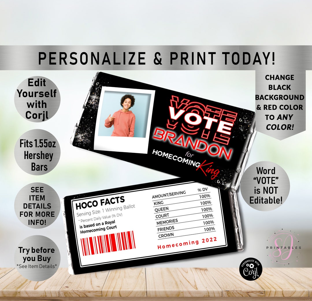 Homecoming VOTE Hershey Candy Wrapper, Any Color, Homecoming King ...