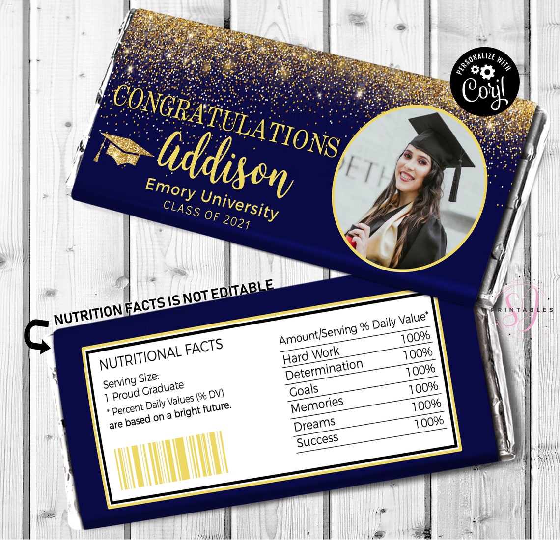 GOLD Sparkle Glitter and ANY Color Graduation Candy Bar - Etsy