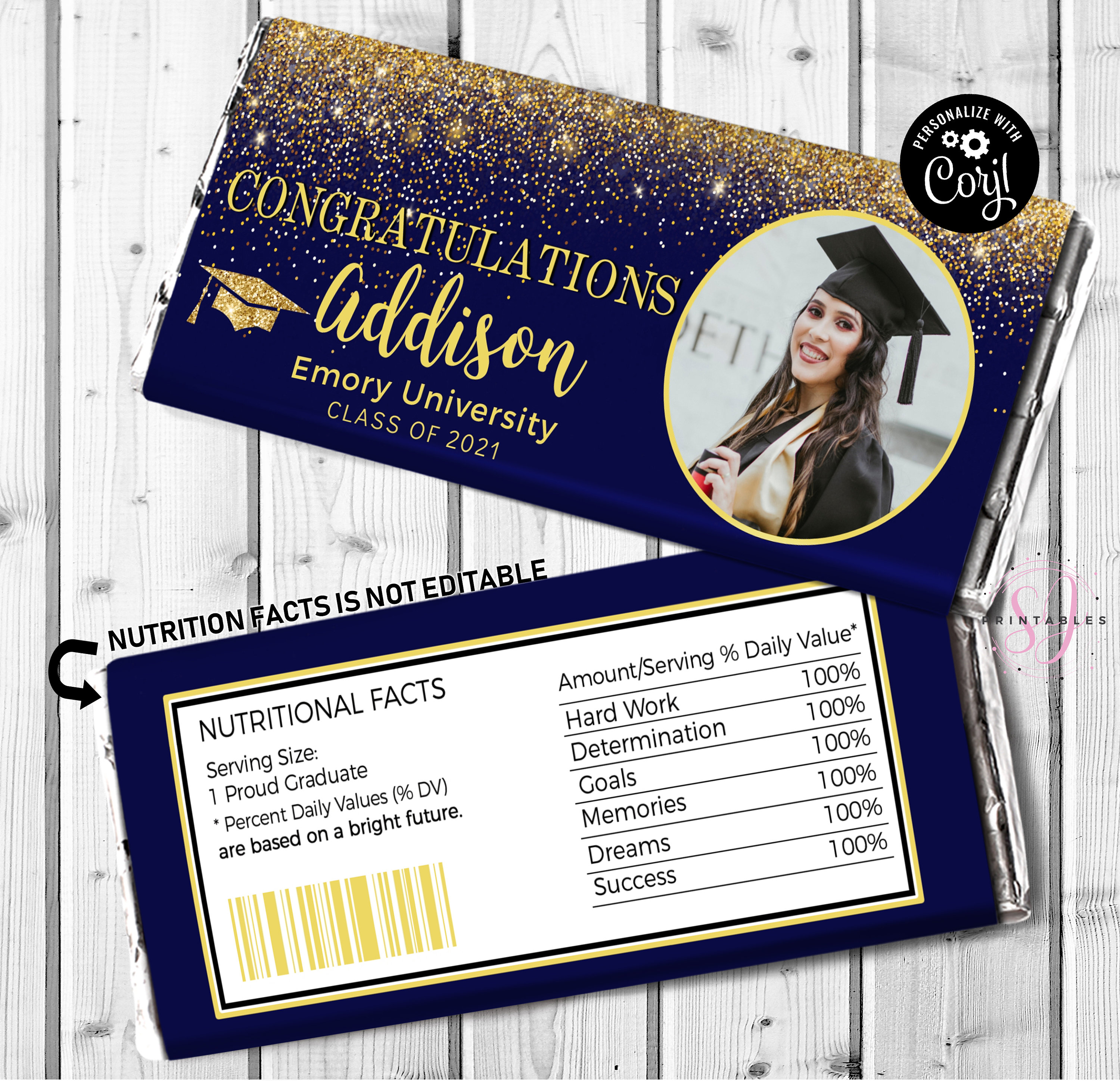 GOLD Sparkle Glitter and ANY Color Graduation Candy Bar - Etsy