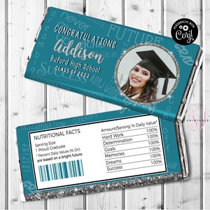 Congratulations Grad Candy Bar Wrapper, Silver Glitter and ANY Color ...